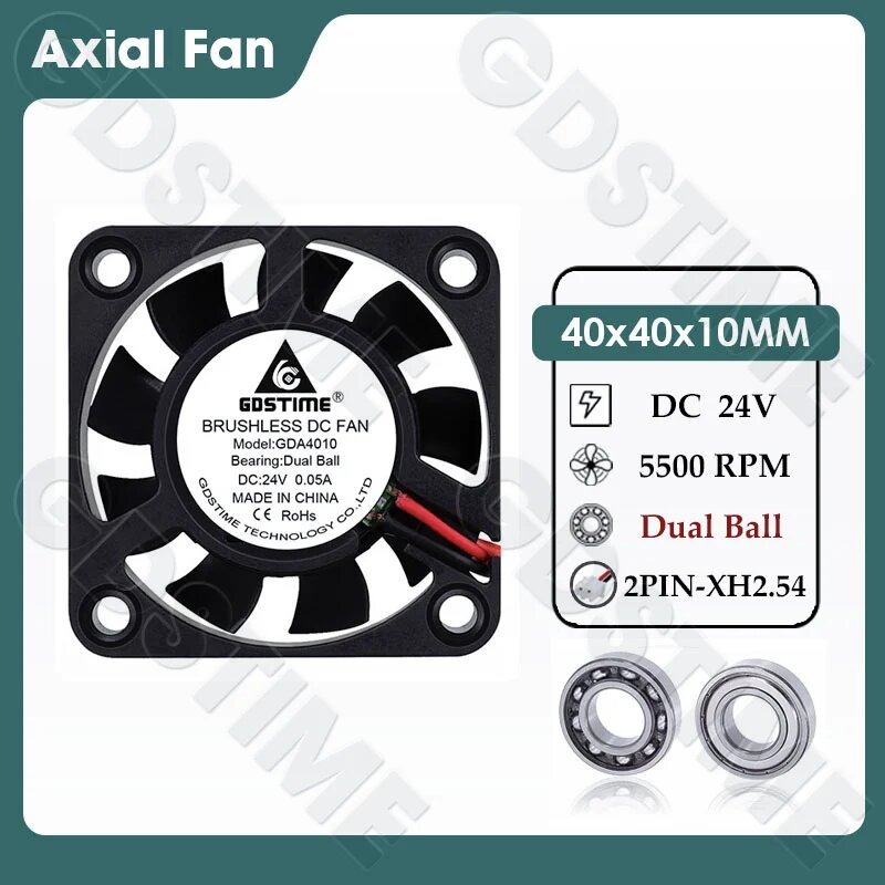 2x 4010 Axial Fan, 24V, 5500RPM, Dual Ball