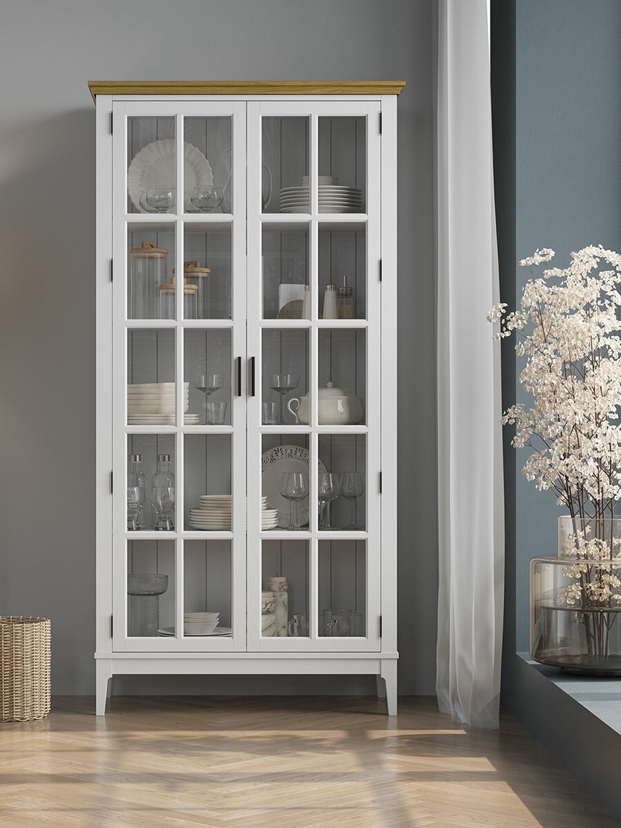 Шкаф для посуды Гостиная Квадро-С 200-195 (белый лак-антик 24)