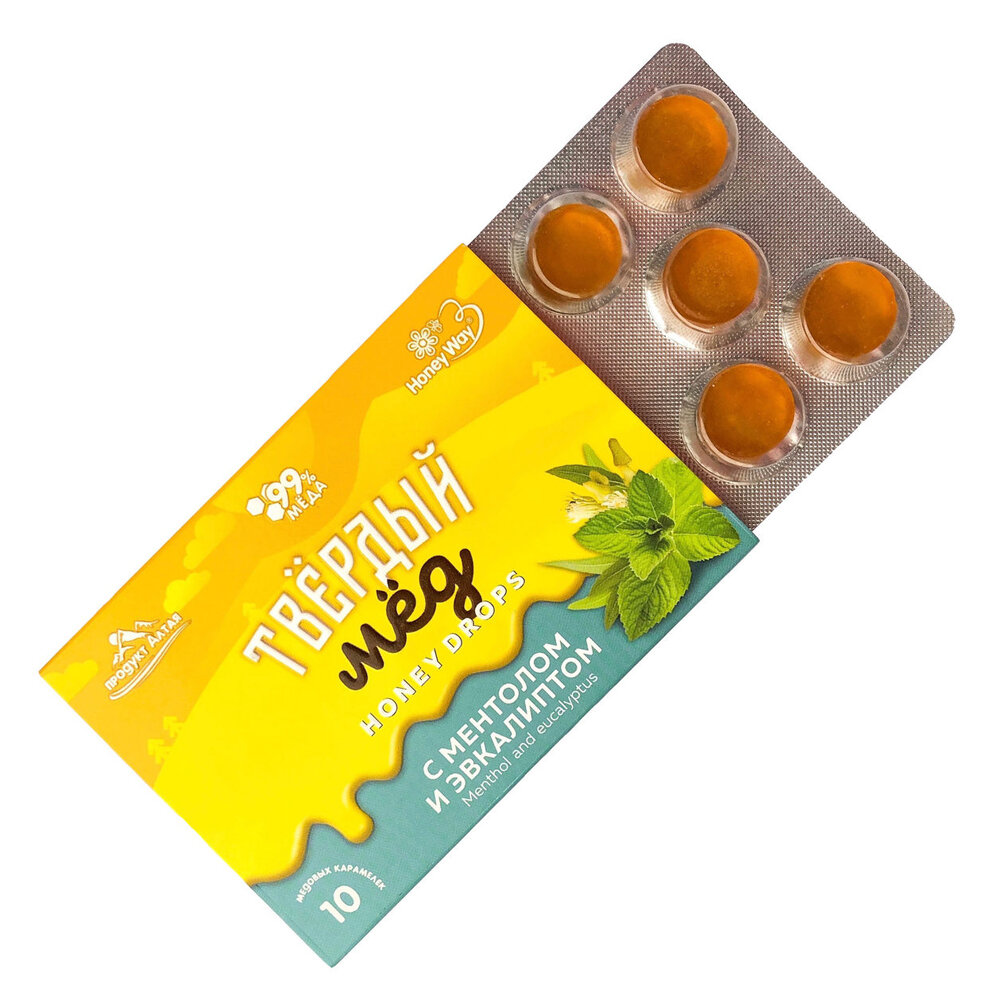 Карамель медовая твердый мед, с ментолом и эвкалиптом, 30г
