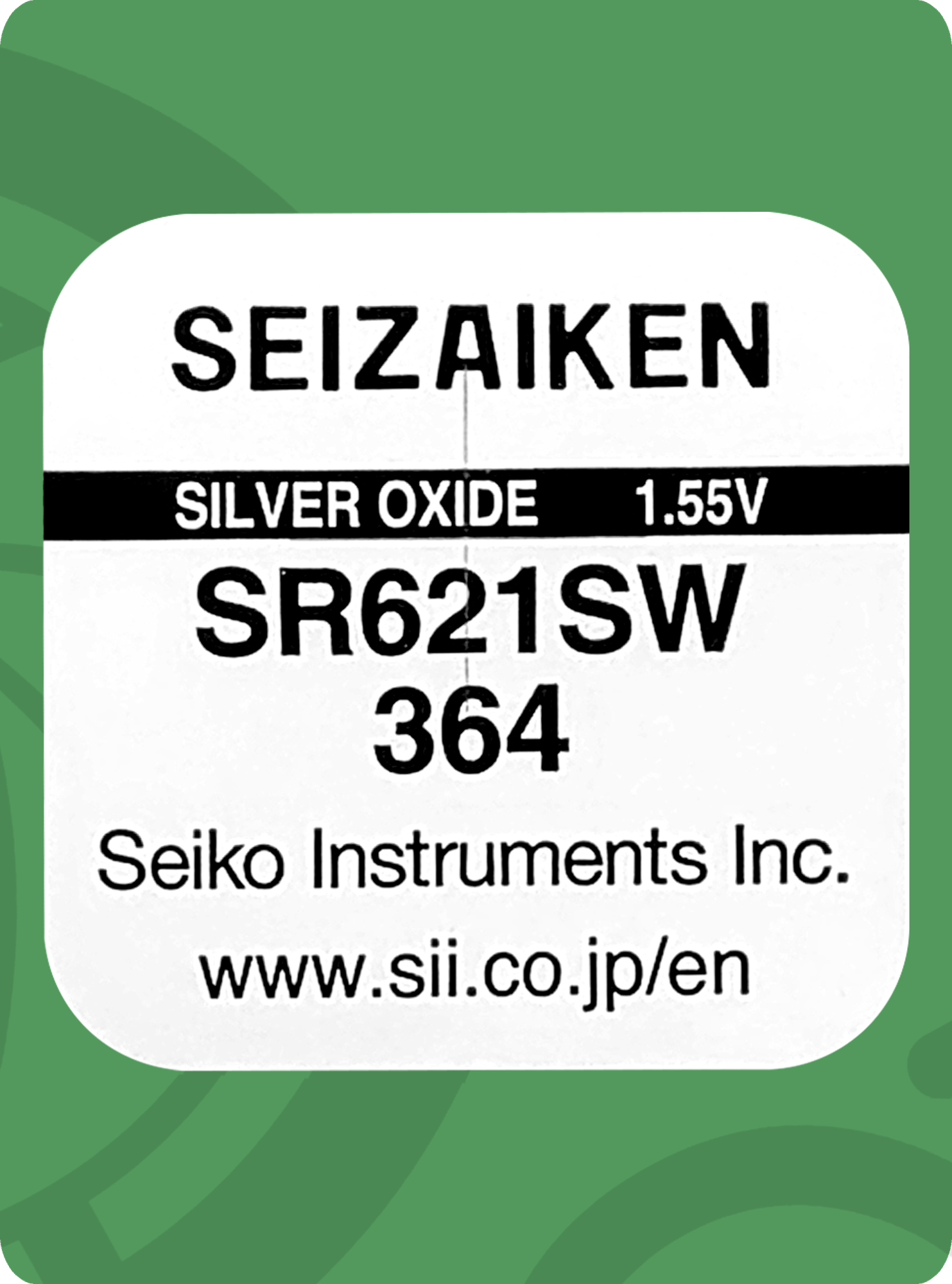 Seizaiken 364 (SR621SW) | 1.55 Вольт, Оксид Серебра (silver oxide) батарейка - 1шт.