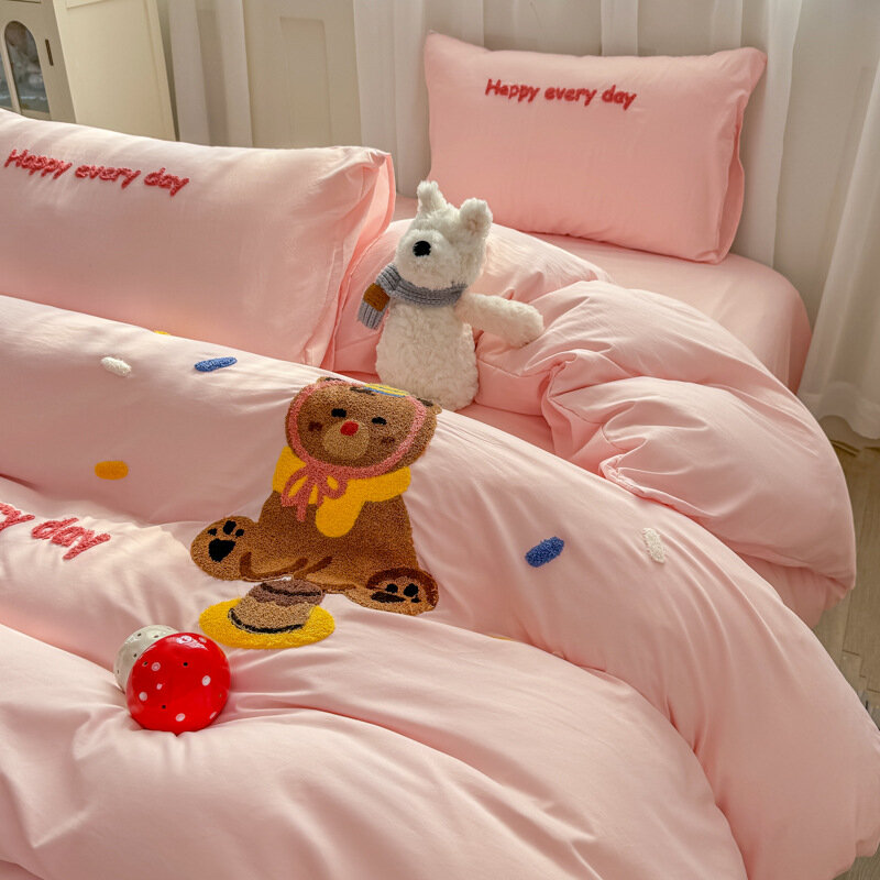 Сет постельного белья Bear Wish 4-в 1 с пододеяльником 200x230 см, водяная стирка, хлопок, мультяшный дизайн для
