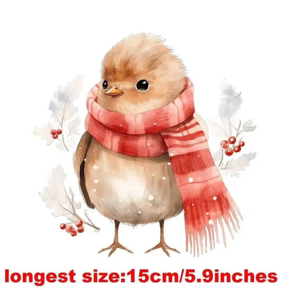 Детские мультяшные птицы в шарфе DTF нашивки 15см