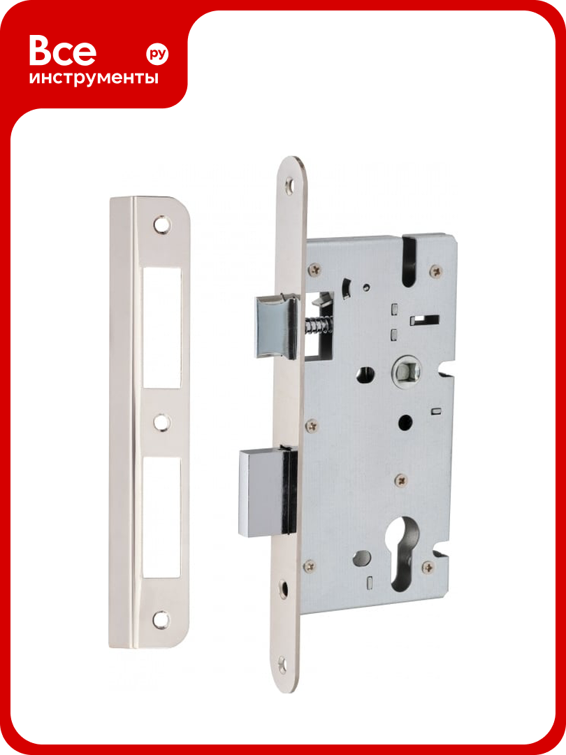 Врезной замок VETTORE 7-72/55 NI, никель 20319, уличный, цилиндровый механизм с прямоугольным ригелем