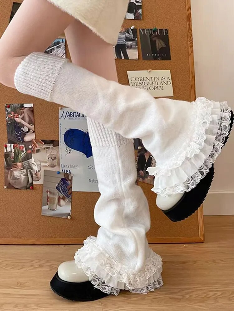 Белые гетры с кружевом и платформой в стиле Lolita и Y2K для женщин