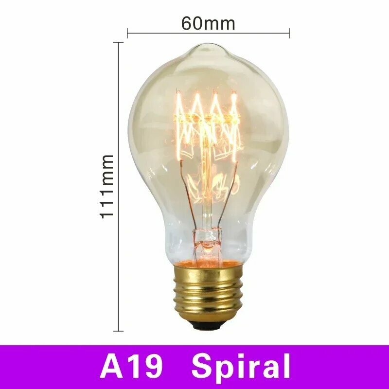 Лампа Эдисона A19 Spiral, 40 Вт, 220 В