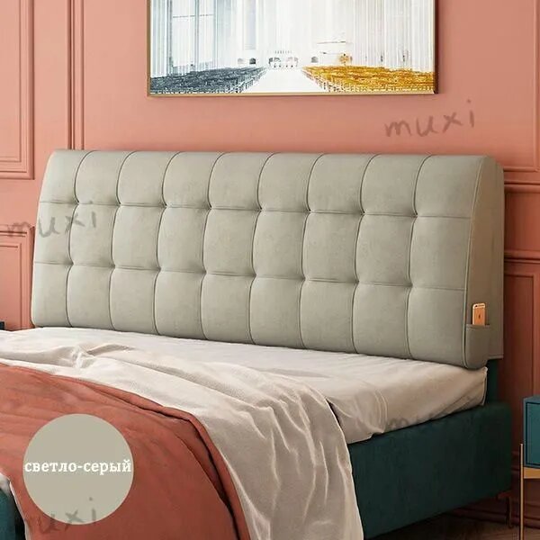 Поддерживающая подушка 60x180см, серого цвета, велюр, мягкое изголовье кровати