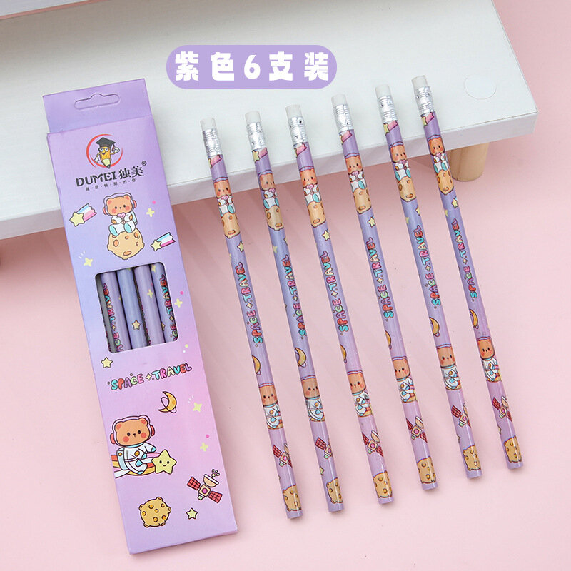 2025 Набор детских карандашей с мультяшным дизайном/6 милых карандашей для детского сада и начальной школы, специальные высококачественные учебные принадлежности HB