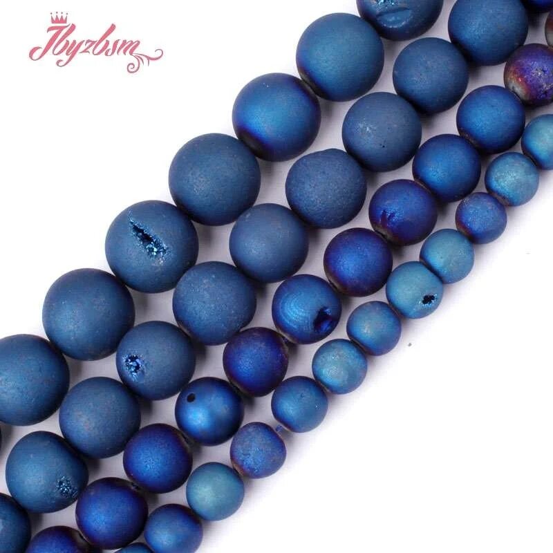 Бусины из агата друзы jbyzbsm Темно-синий, 8mm 48 pcs beads, Blue agate
