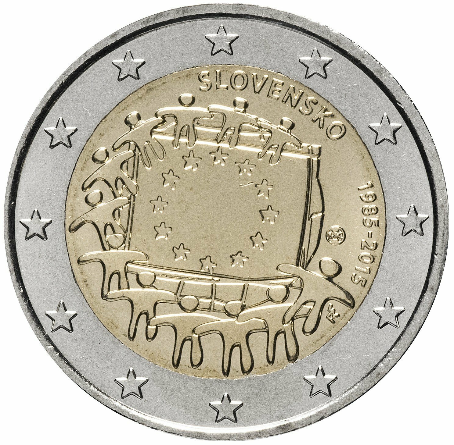 Словакия 2 евро 2015 "30 лет флагу Европы", Биметалл, в сохранности UNC