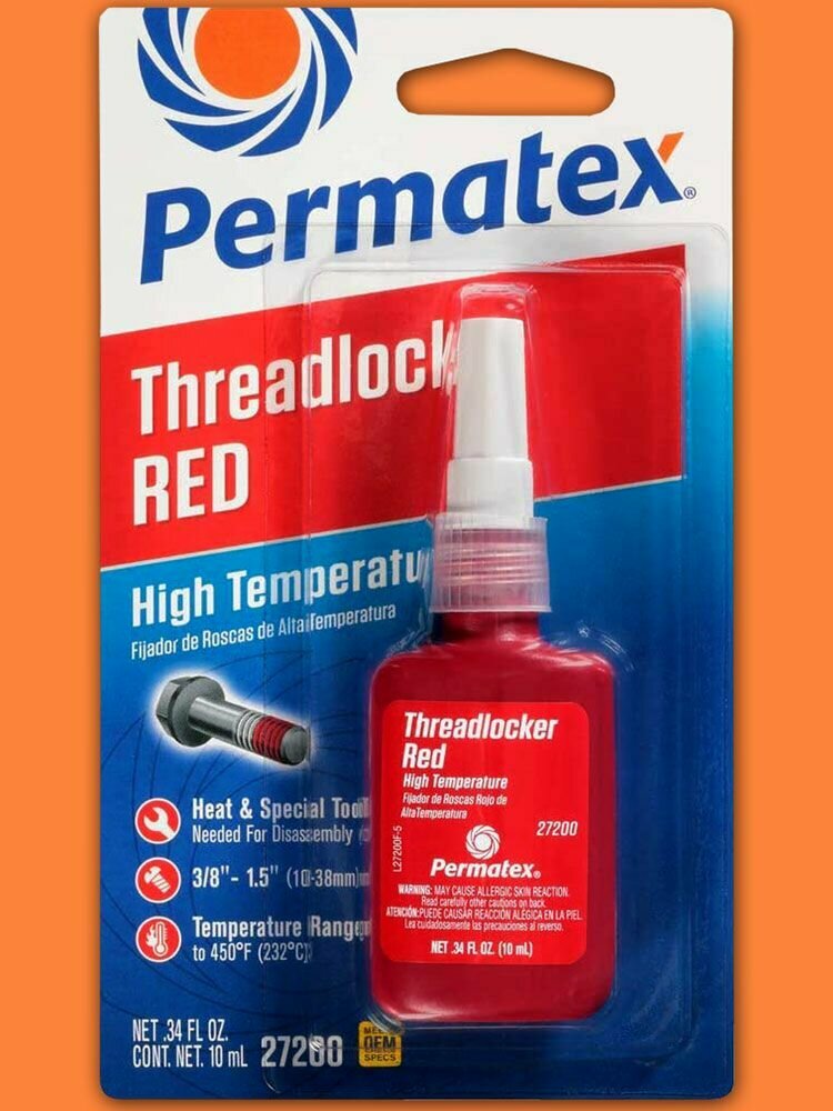 Фиксатор Резьбы Высокотемпературный Красный Сильной фиксации PERMATEX 27200 / клей 10 мл.