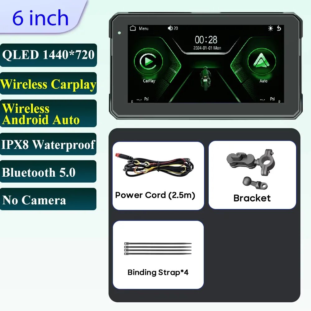 Carplay мотоцикл Android авто GPS навигация IPX8 водонепроницаемый для мото мультимедиа цифровая приборная панель экран монитор велосипед Screen