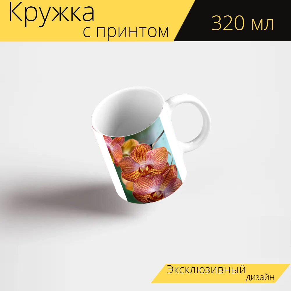Кружка с рисунком, принтом "Орхидея, фаленопсис, бабочки орхидеи" 320 мл.
