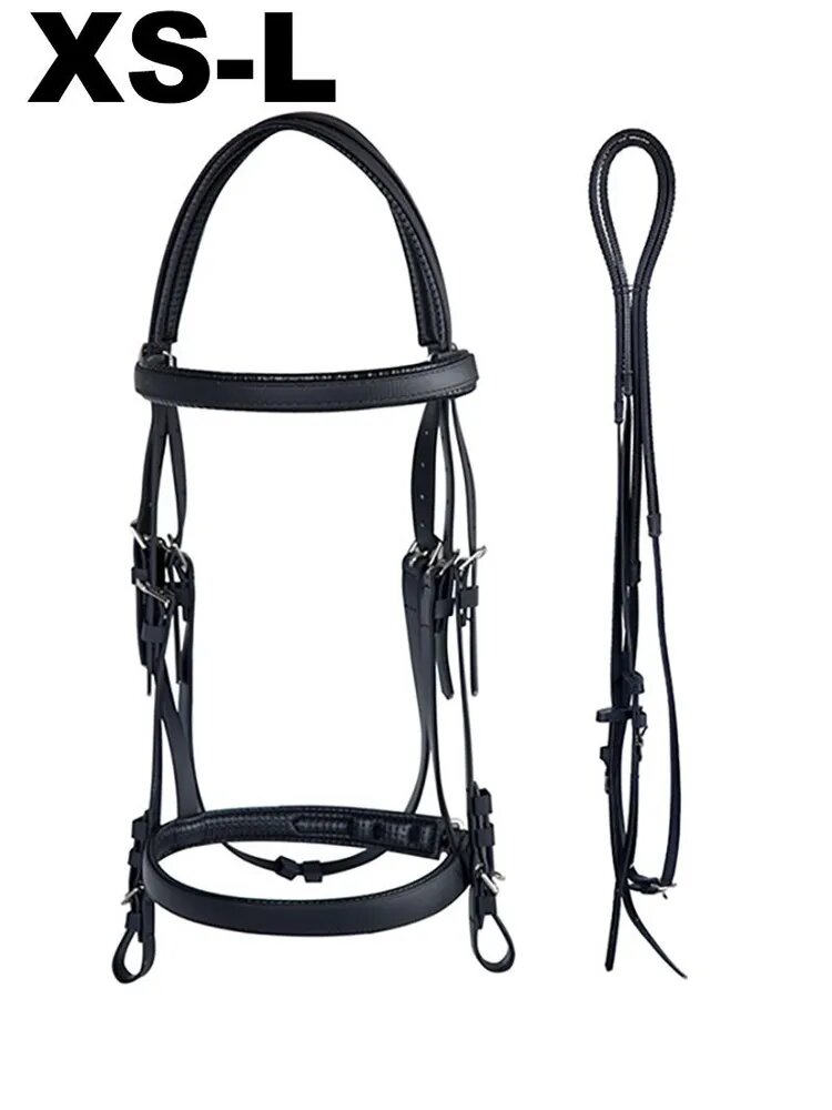 Уздечка для лошади, размер XS-L, кожаная, черного цвета, для управления лошадью
