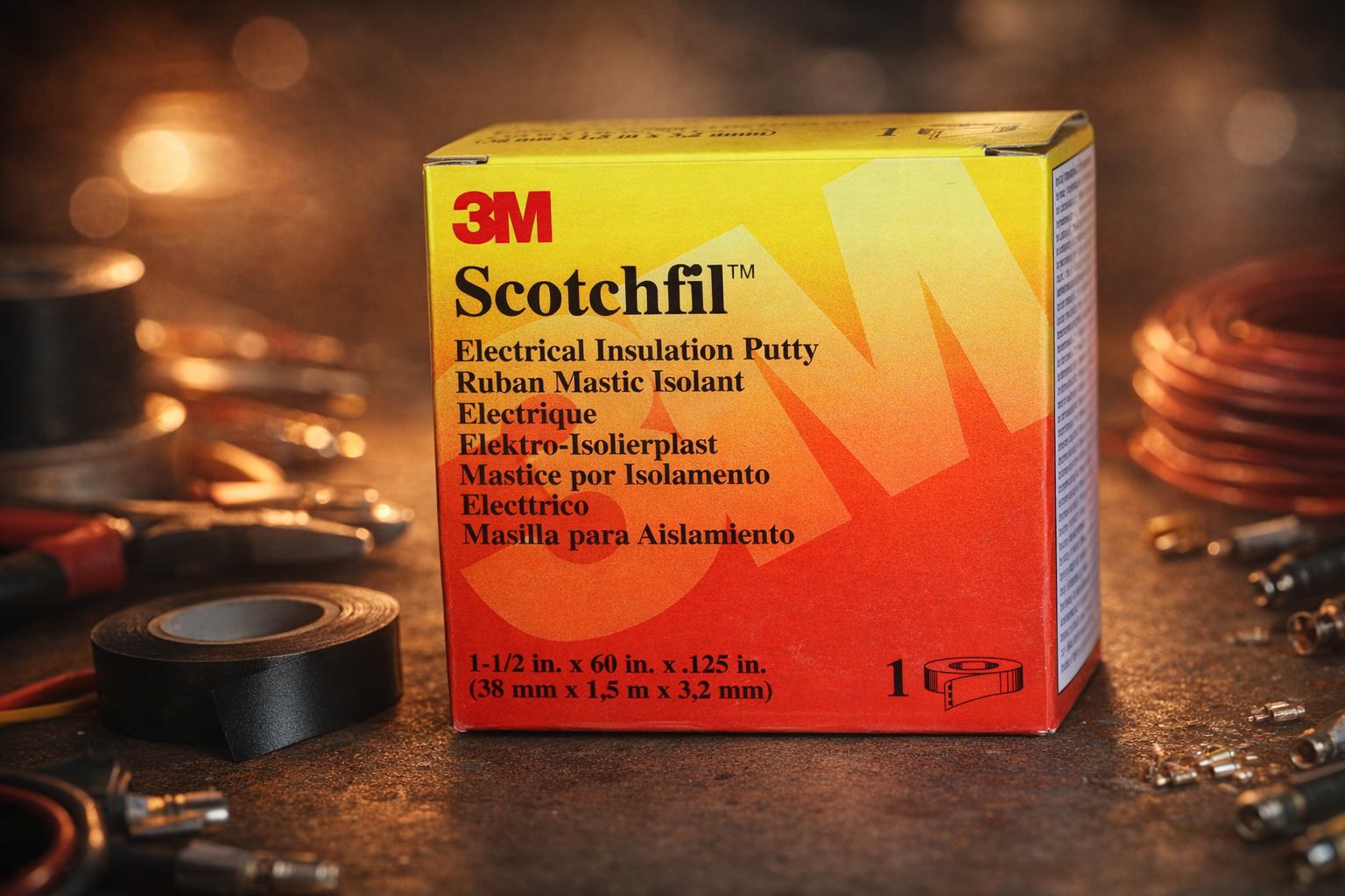 3М Герметизирующая, электрогидроизоляционная, мастичная лента Scotchfil 38 мм х 1,5 м х 3,2 мм для ремонта кабеля, монтажа кабельных муфт, герметизации электрических соединений