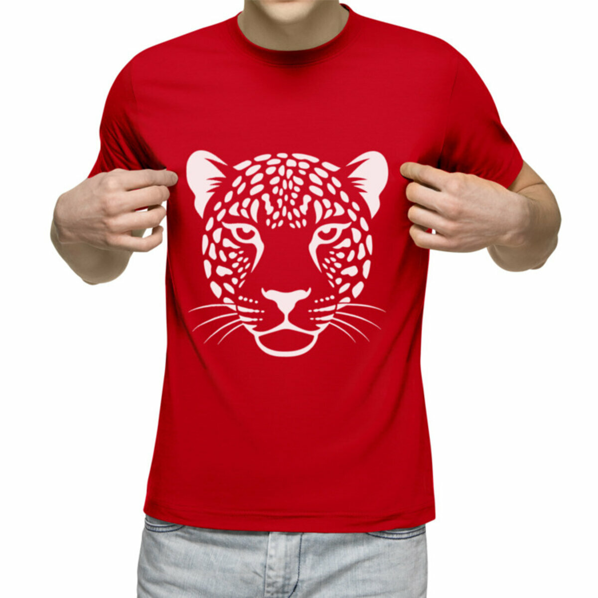 Мужская футболка «прикольный леопард леопардовая. животные» (красный, XL)