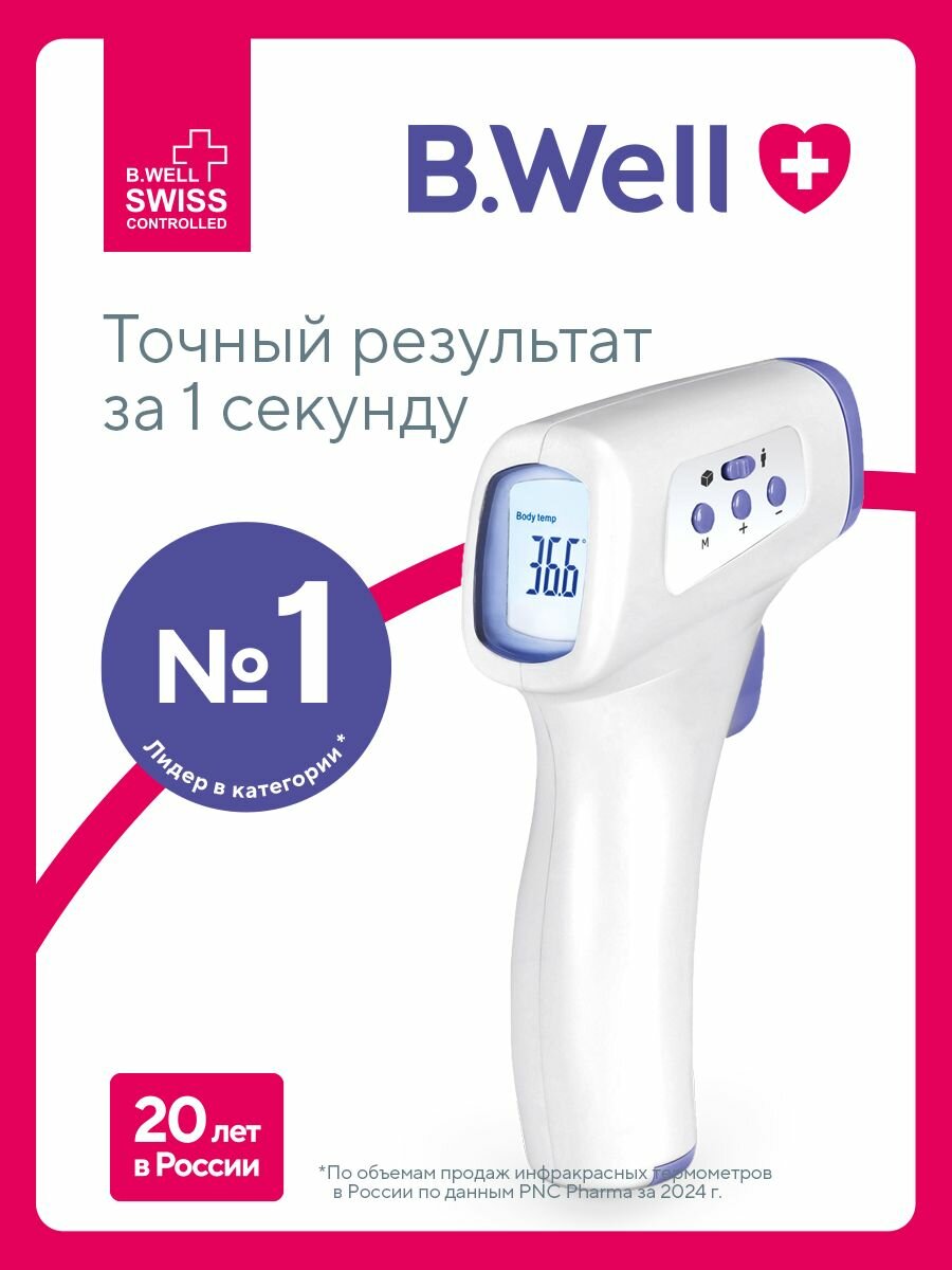 Термометр медицинский бесконтактный инфракрасный для тела, воды, воздуха B.Well WF-4000