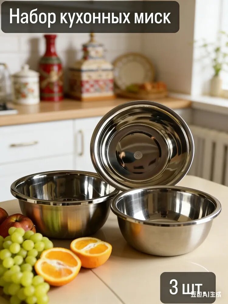 Миска серый металлик, 3 шт