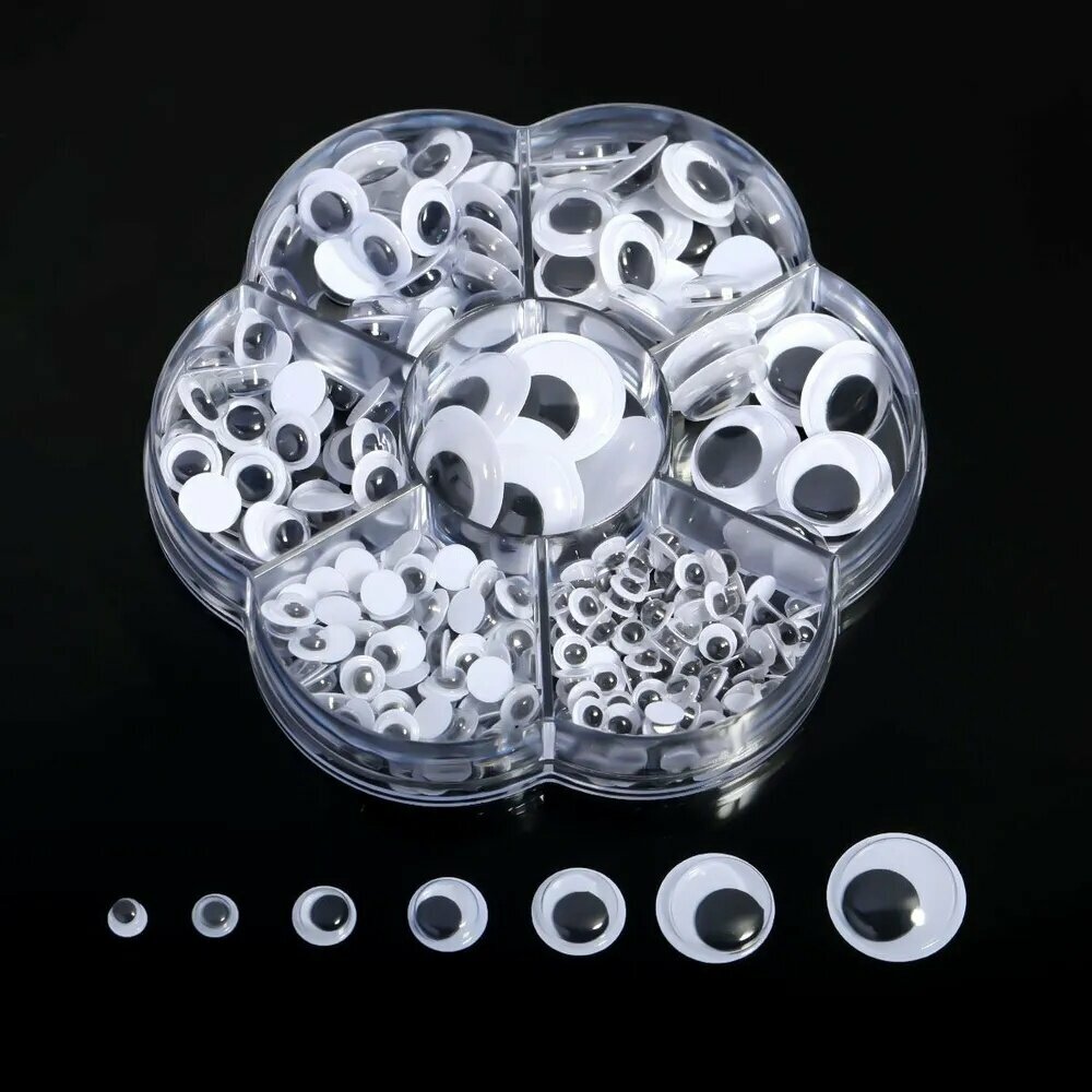 5-18mm комплект 313 штук Глазки декоративные круглые, Наклейки-глазки для животных на клеевой основе