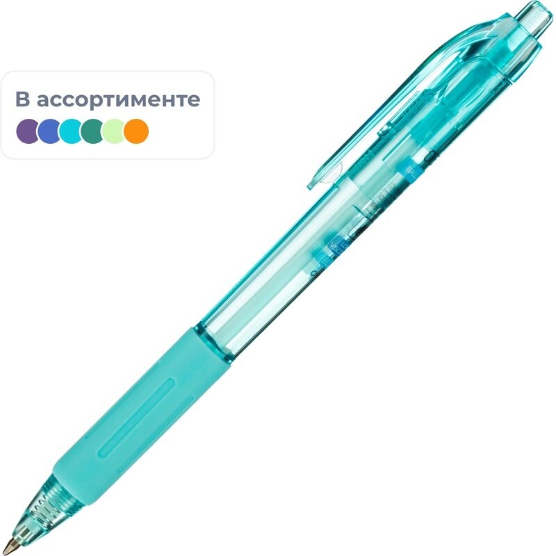 Ручка шариковая автомат. Deli EQ057-BL, син, пулев. нак,0,7мм, рез. грип,4цв. асс