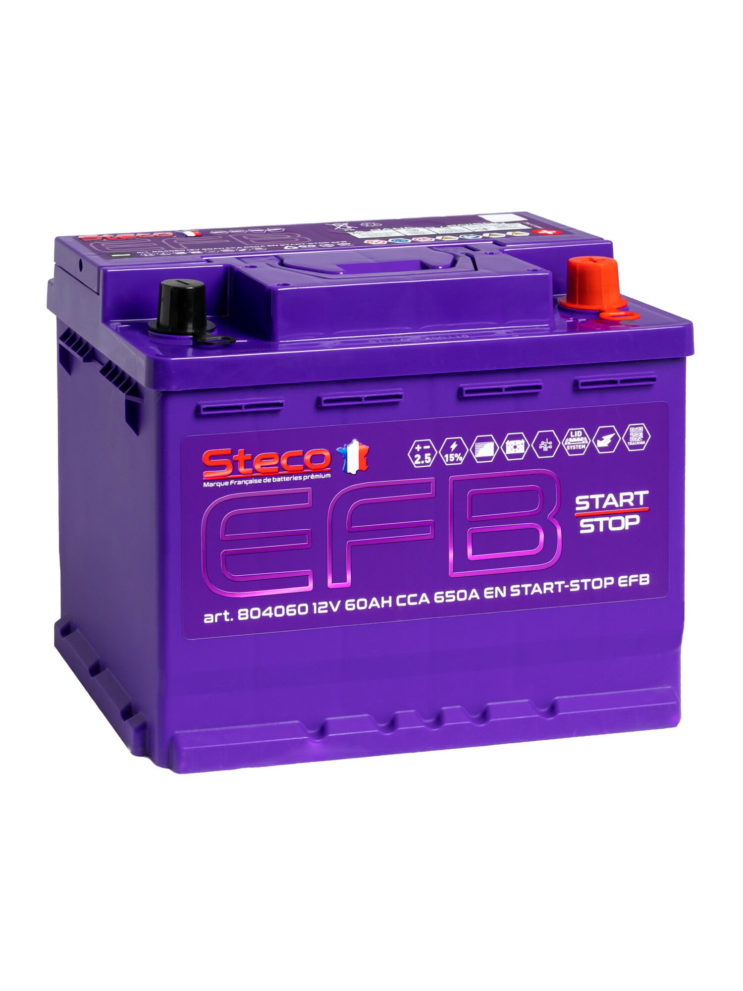Аккумулятор STECO EFB Старт-Стоп 60ач, обратная полярность, 2025й год