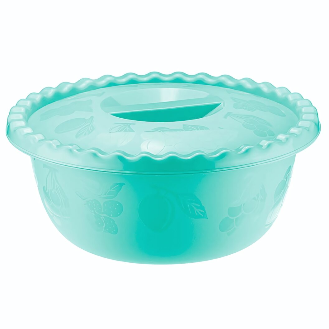 Миска круглая 5л с крышкой, пластик, аквамарин, для хранения и сервировки