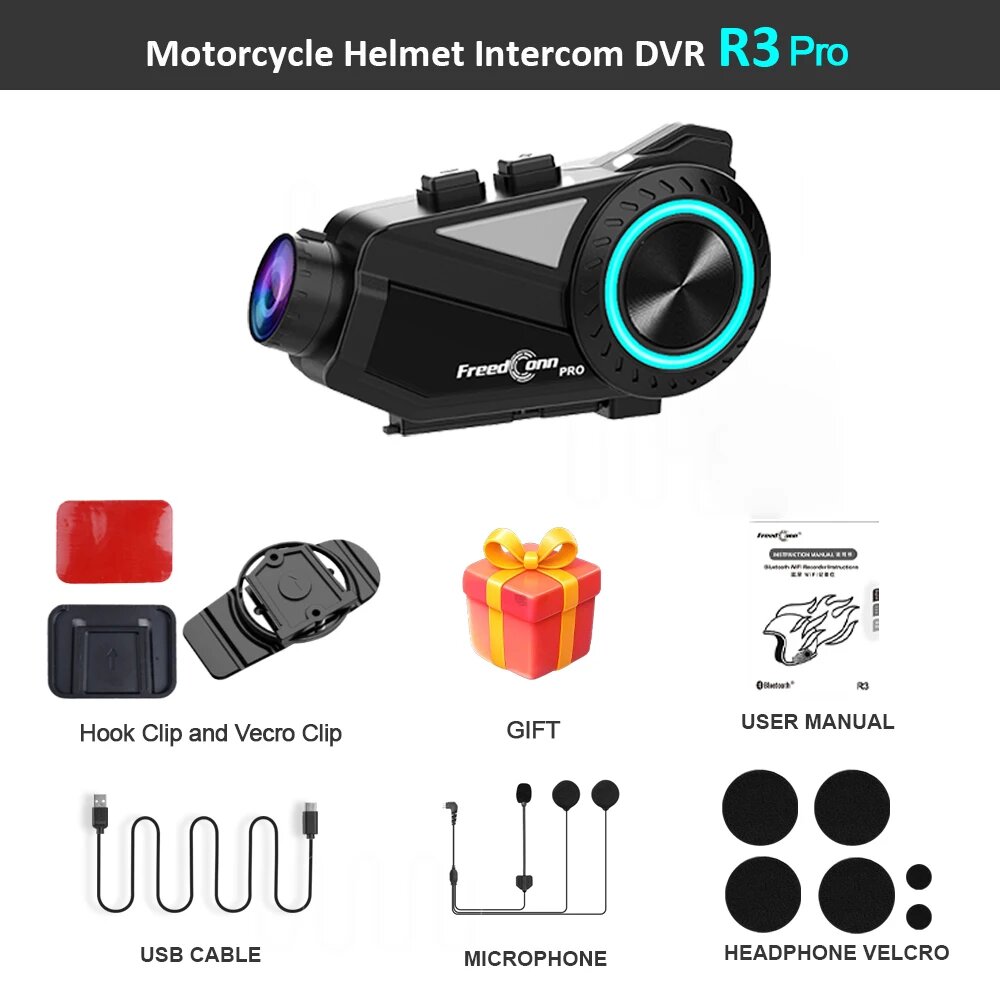 Группа Freedconn, мотоциклетный домофон, шлем, гарнитура, автоматический видеорегистратор, 2 One Set