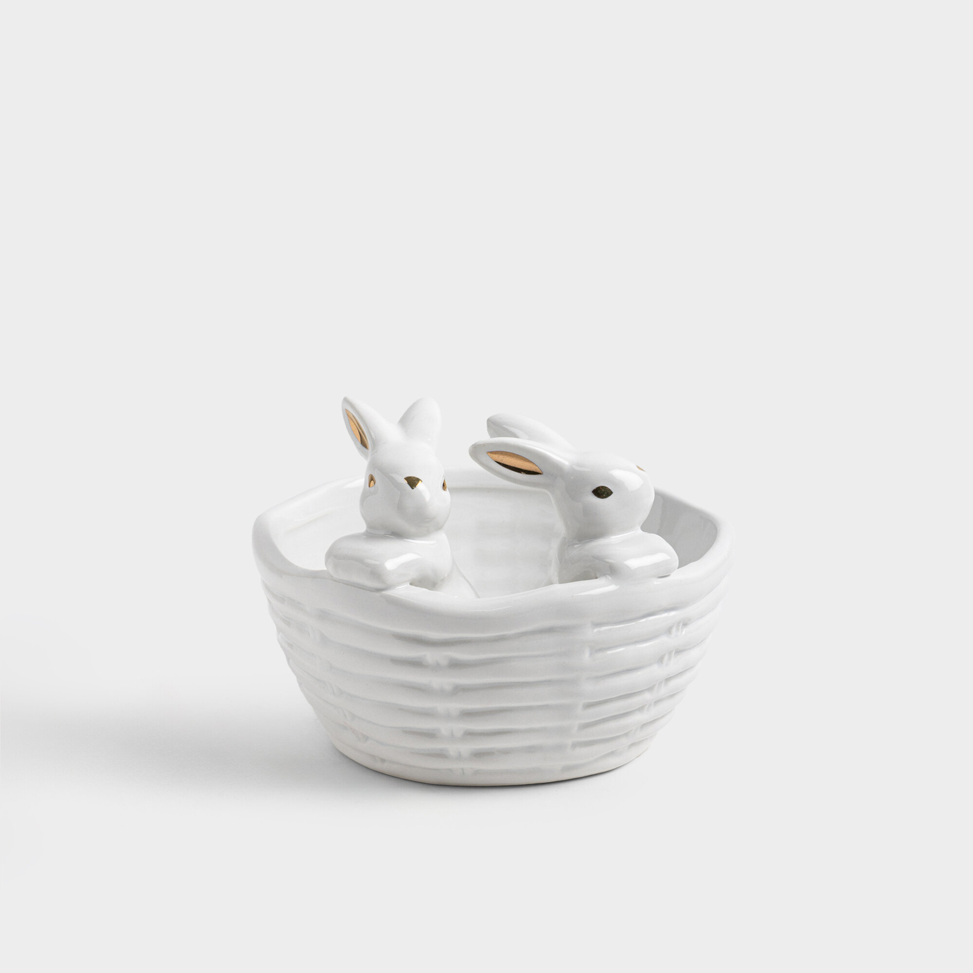 Конфетница, 14х12 см, 410 мл, керамика D, молочно-золотистая, Кролики в корзине, Rabbit gold, Kuchenland