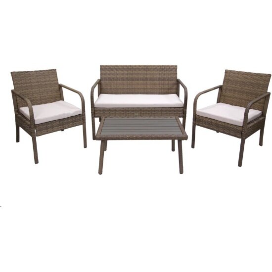 Набор мебели Garden Story Лион 1 уп. (стол+2кресла+диван ротанг кор, подушки беж.)