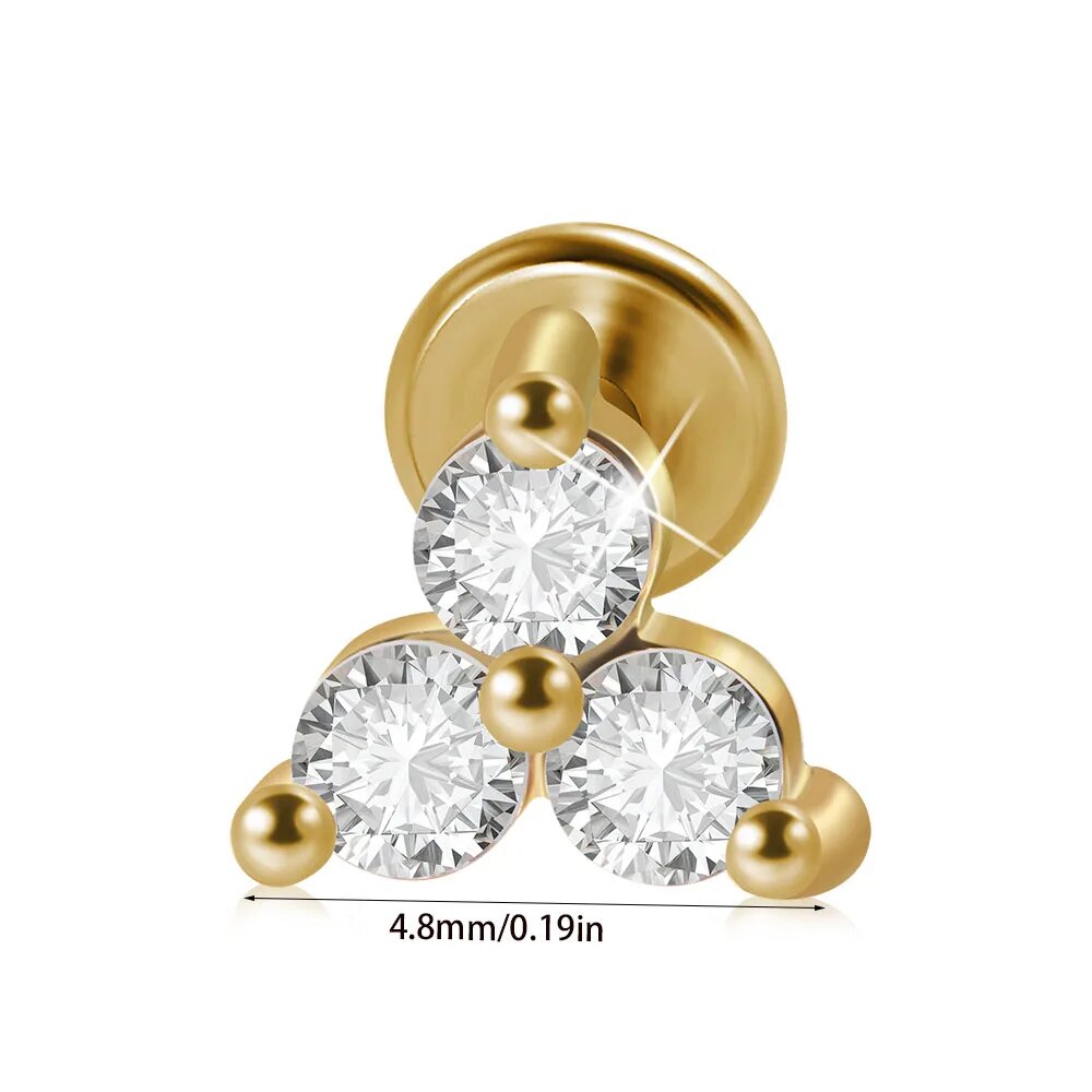 Серьги-гвоздики из хирургической стали с цирконом Delphin Mishu 16G