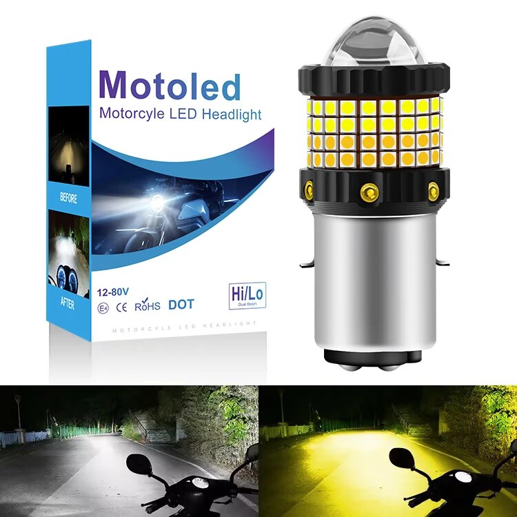 1 шт. H4 BA20D P15D LED Moto H6 светодиодные лампы для фар мотоцикла 3030SMD объектив белый желтый Hi Lo лампа аксессуары для скутера DC 12 В