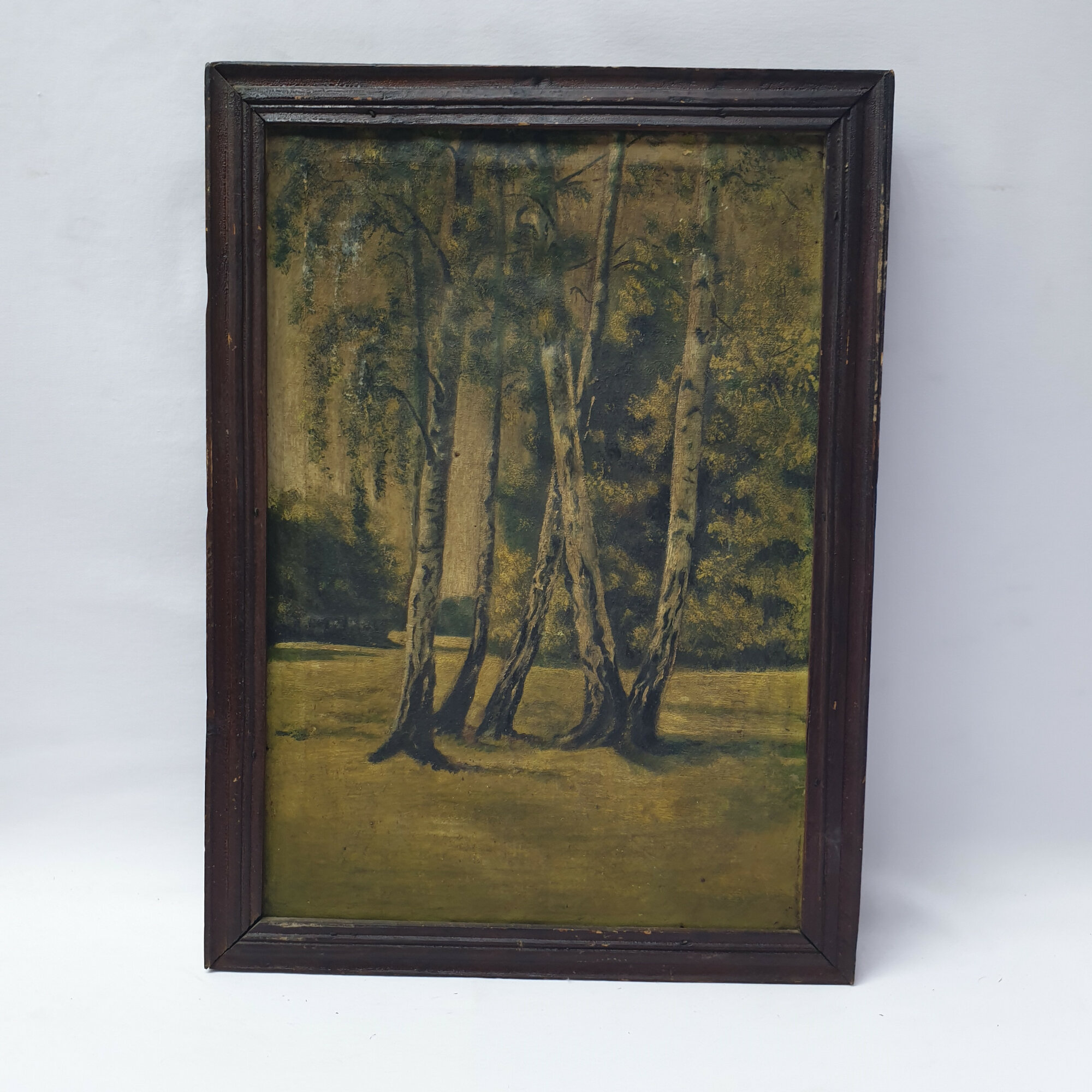 Винтажная картина Березовая роща в полдень, холст, масло, 36х50 см. СССР.