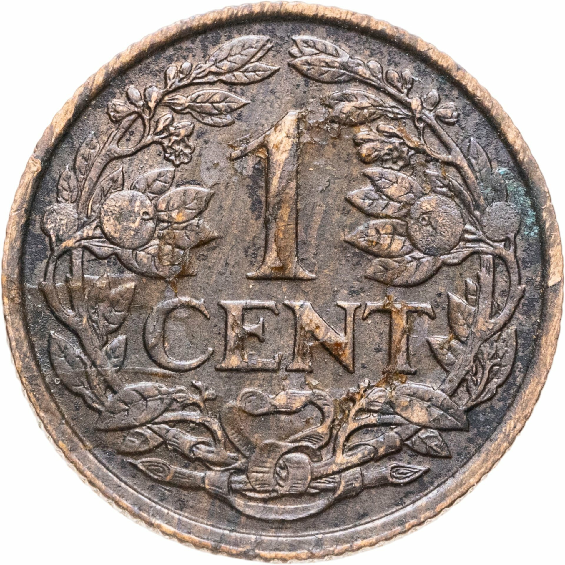 Нидерланды 1 цент cent 1922, Бронза, в сохранности VF