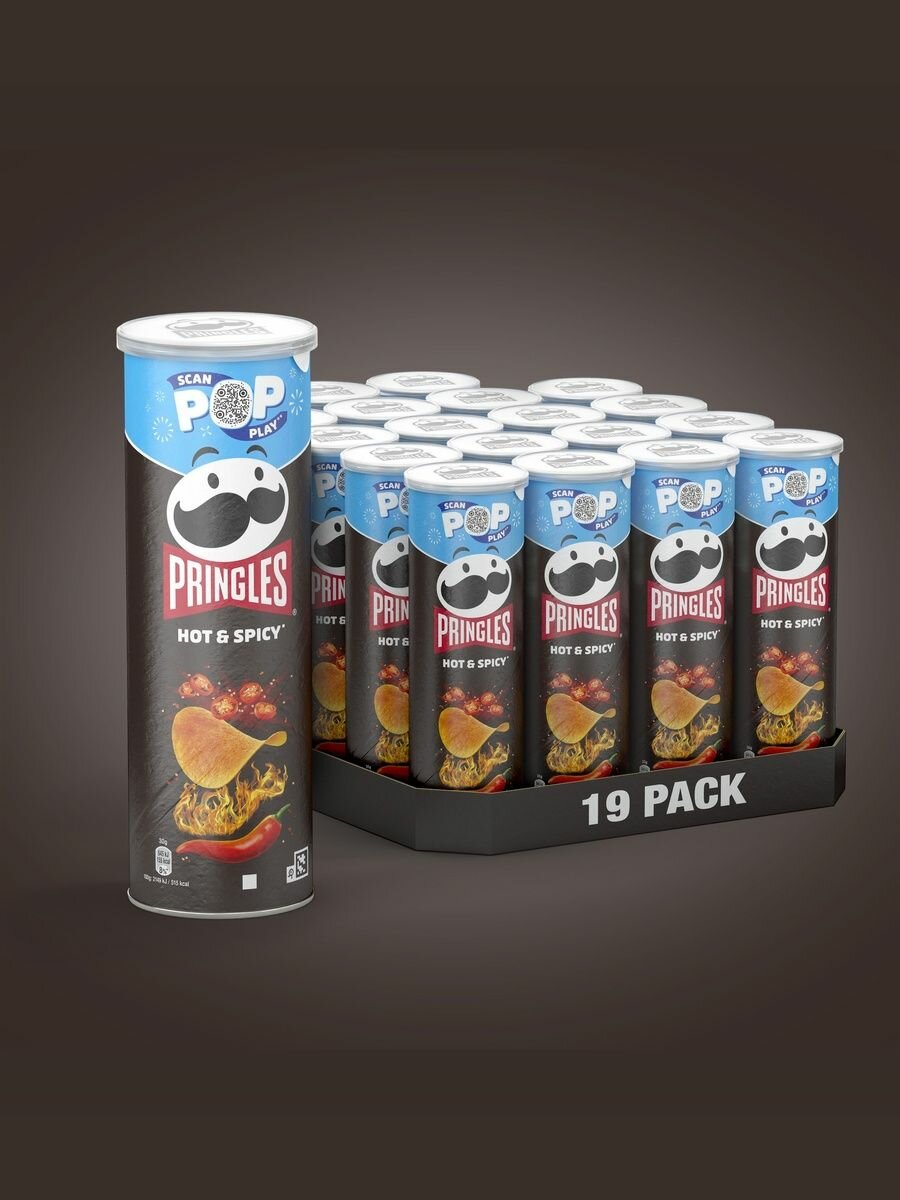 Картофельные чипсы Pringles Hot & Spicy, со вкусом Перца Чили, 165 гр, 19 шт