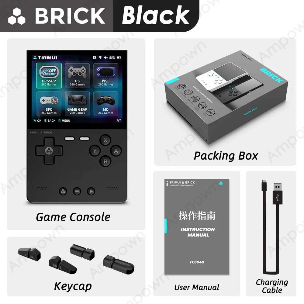 TRIMUI BRICK Black, портативная консоль 64ГБ (12K игр)
