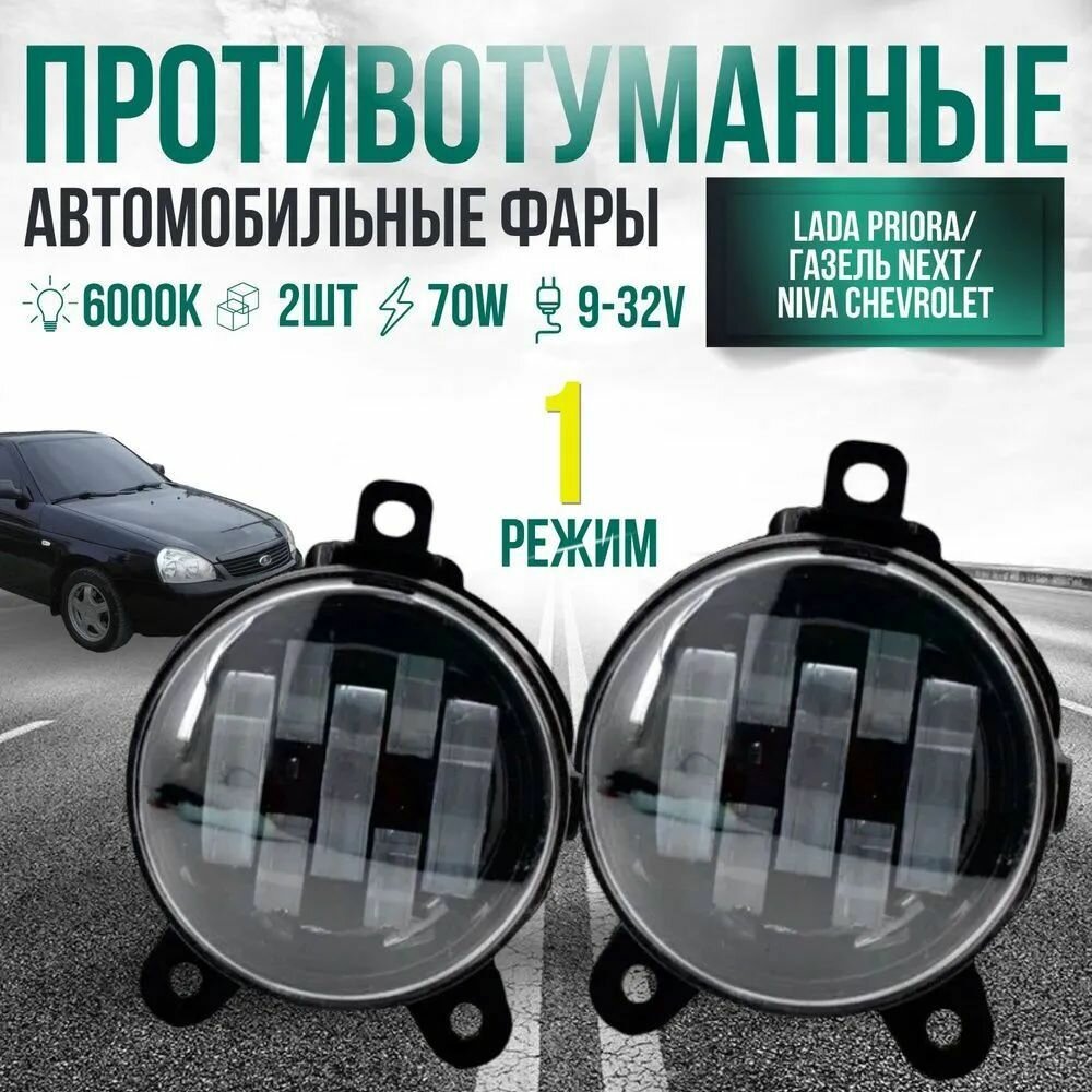 Противотуманные фары светодиодные для Газель Некст Бизнес / Газель Next Business / Lada Priora ВАЗ 2170 ВАЗ 2171 / Нива Шевроле led птф