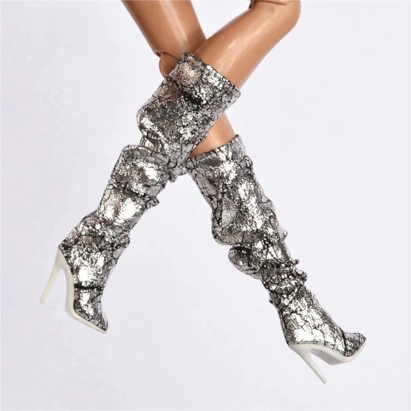 Сапоги для кукол 1/6 из искусственной кожи FR2 NU.FAC MUSES Kissmela Серебряный, 1 pair shoes