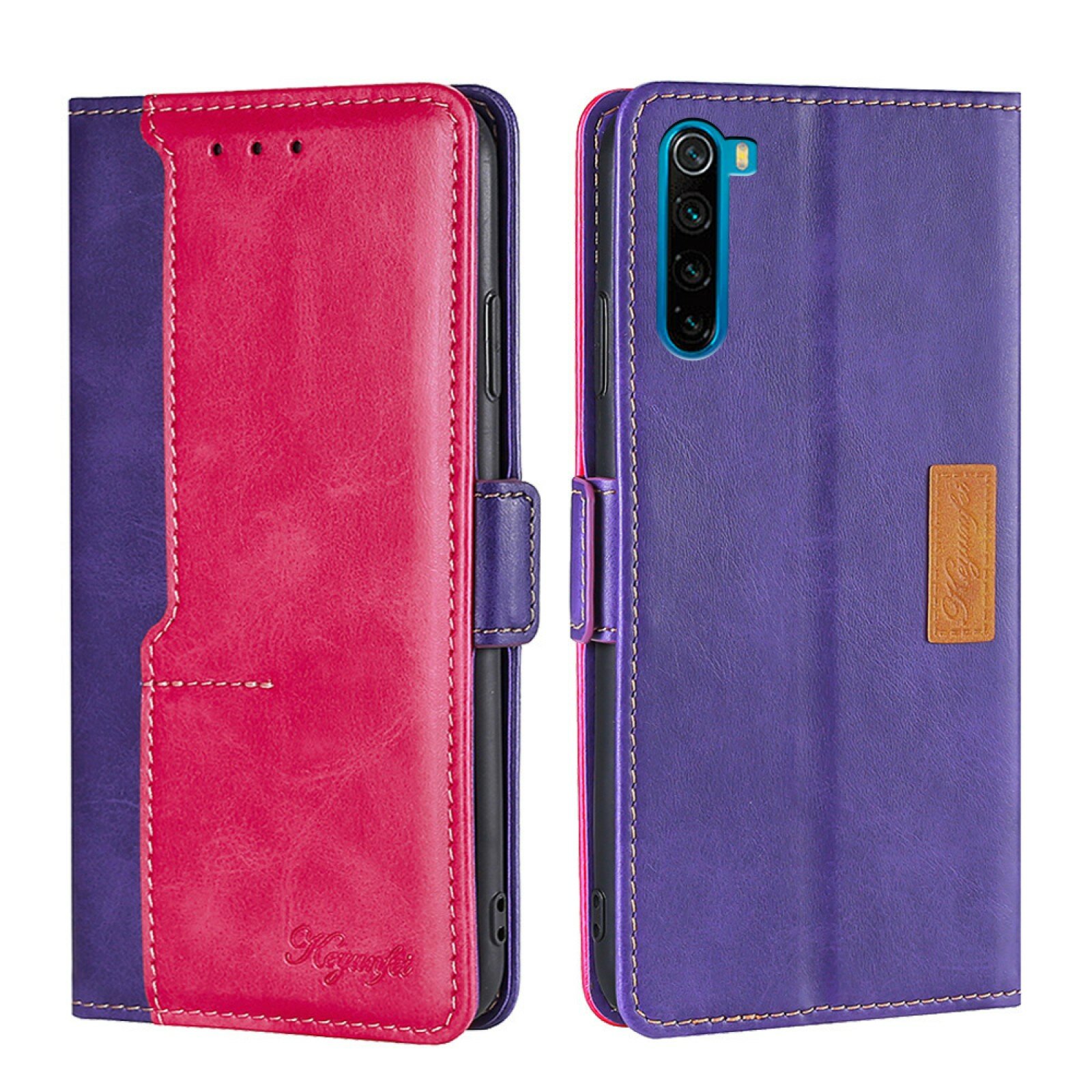 Чехол-книжка MyPads для Xiaomi Redmi Note 8 двухцветный красно-фиолетовый с магнитной застежкой