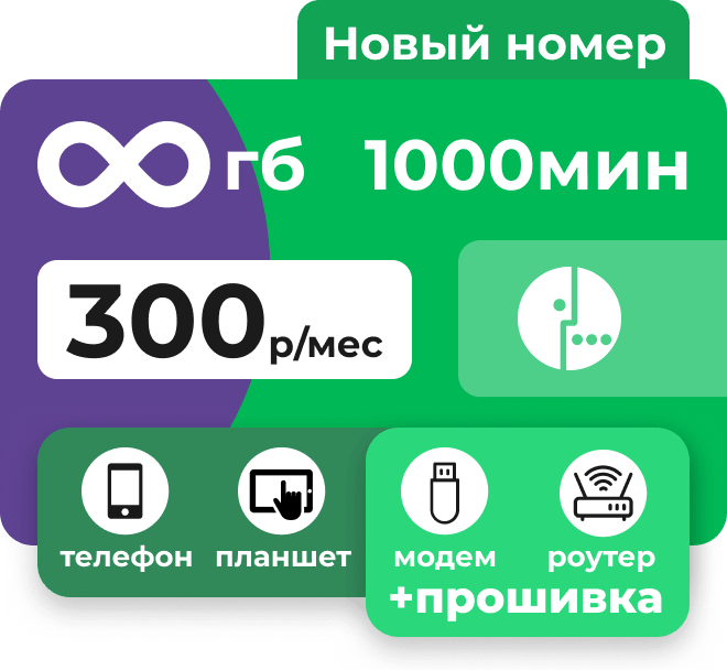 Сим-карта "МегаФон 1000", безлимитный интернет, 300р./мес. (саморегистрация)