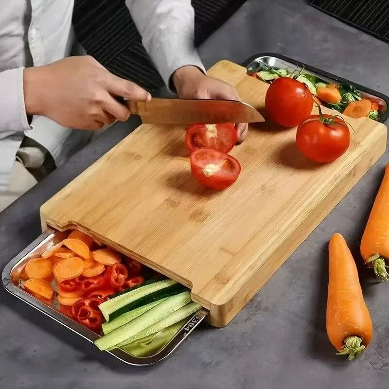 Многофункциональная кухонная доска с выдвижными контейнерами для продуктов