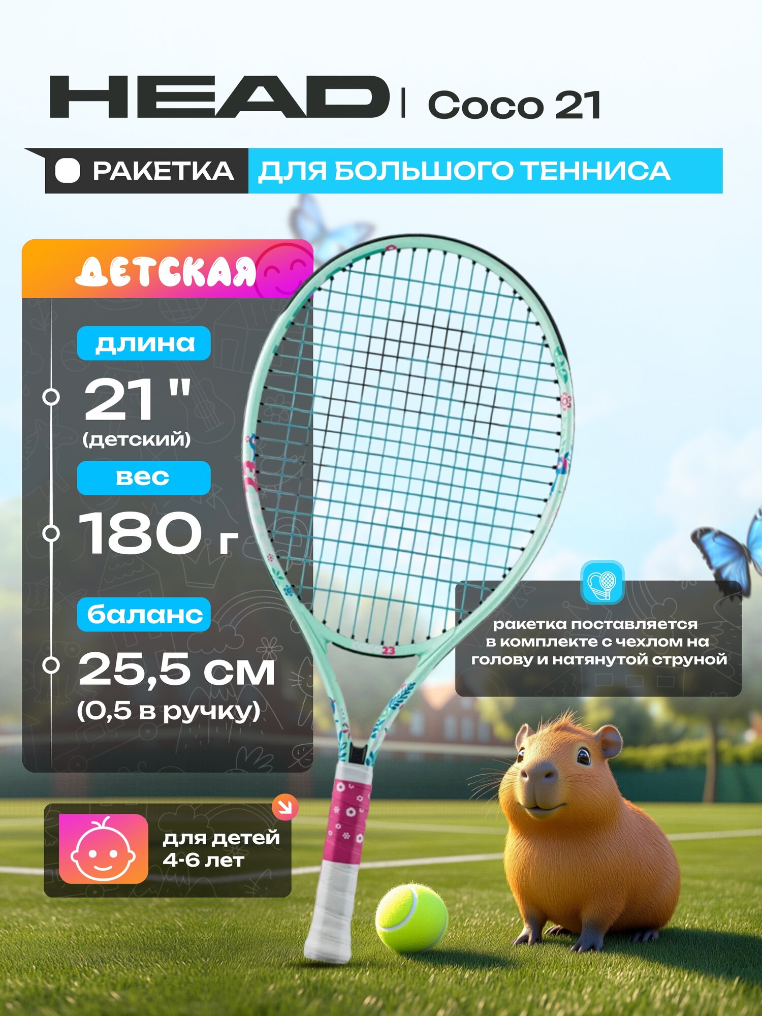 Ракетка для большого тенниса детская HEAD Coco 21 (4-6 лет) Gr05 235824