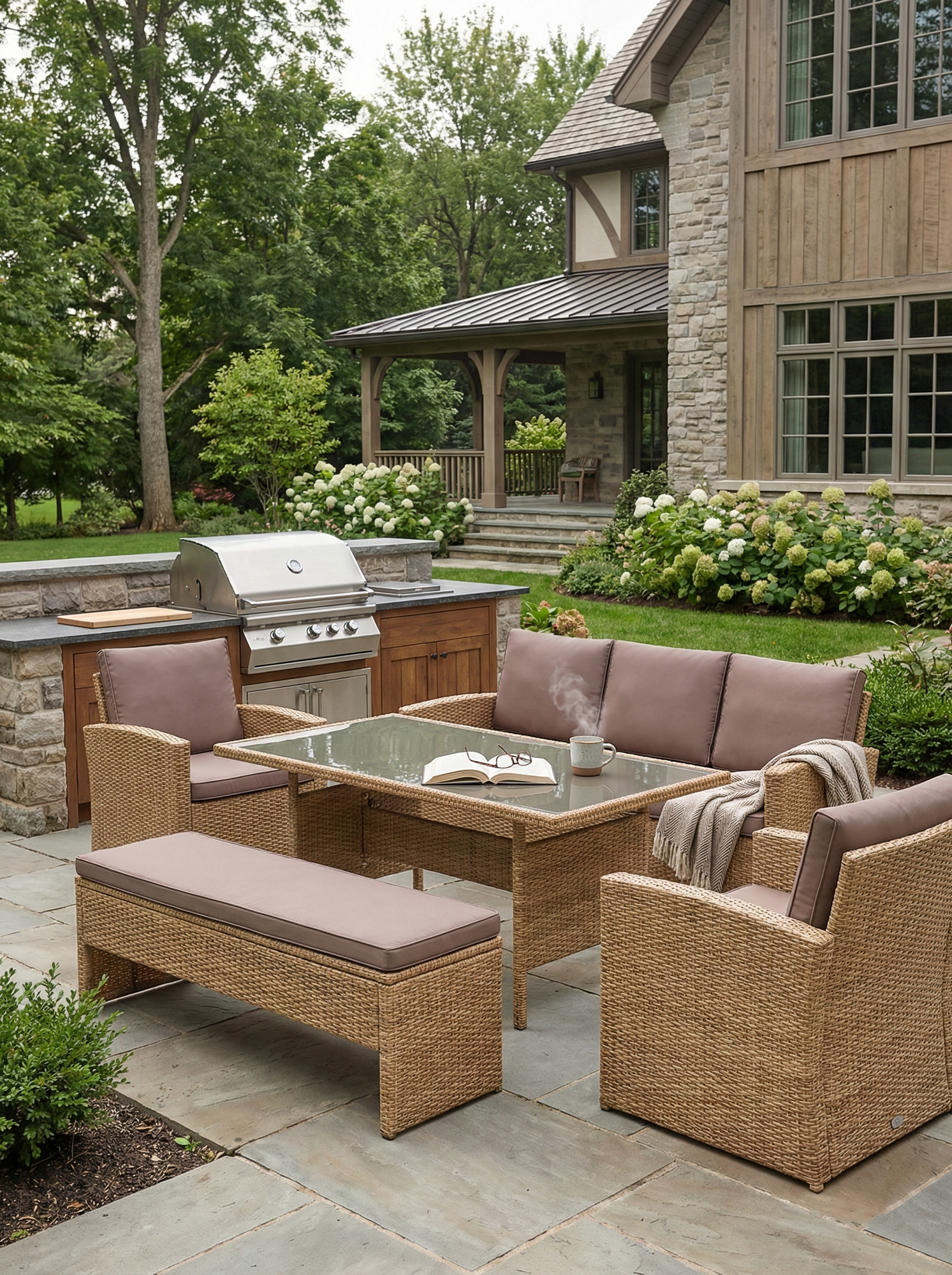 Комплект для обеда и отдыха из искусственного ротанга Палермо-7 (Palermo-7), пшеничный