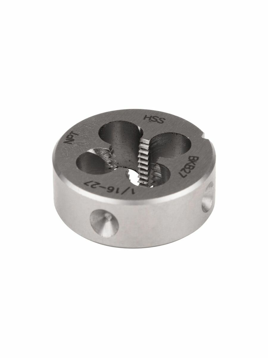 Плашка NPT 1/16х27 дюйма, диаметр 25 мм NORGAU Industrial для обработки конической резьбы с углом 60, по DIN223, HSS, Form B