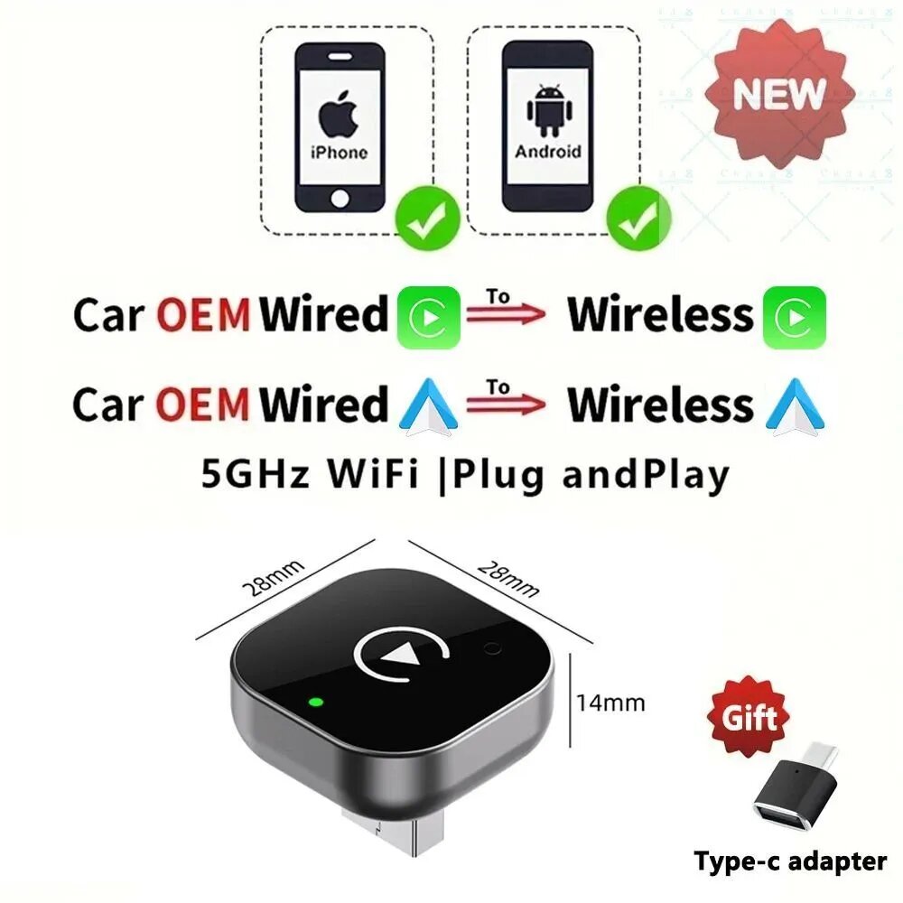 EKIY 2in1 Беспроводной адаптер Dongle Android Auto AI Smart Box для автомобиля с проводными автомобильными интеллектуальными системами CarPlay