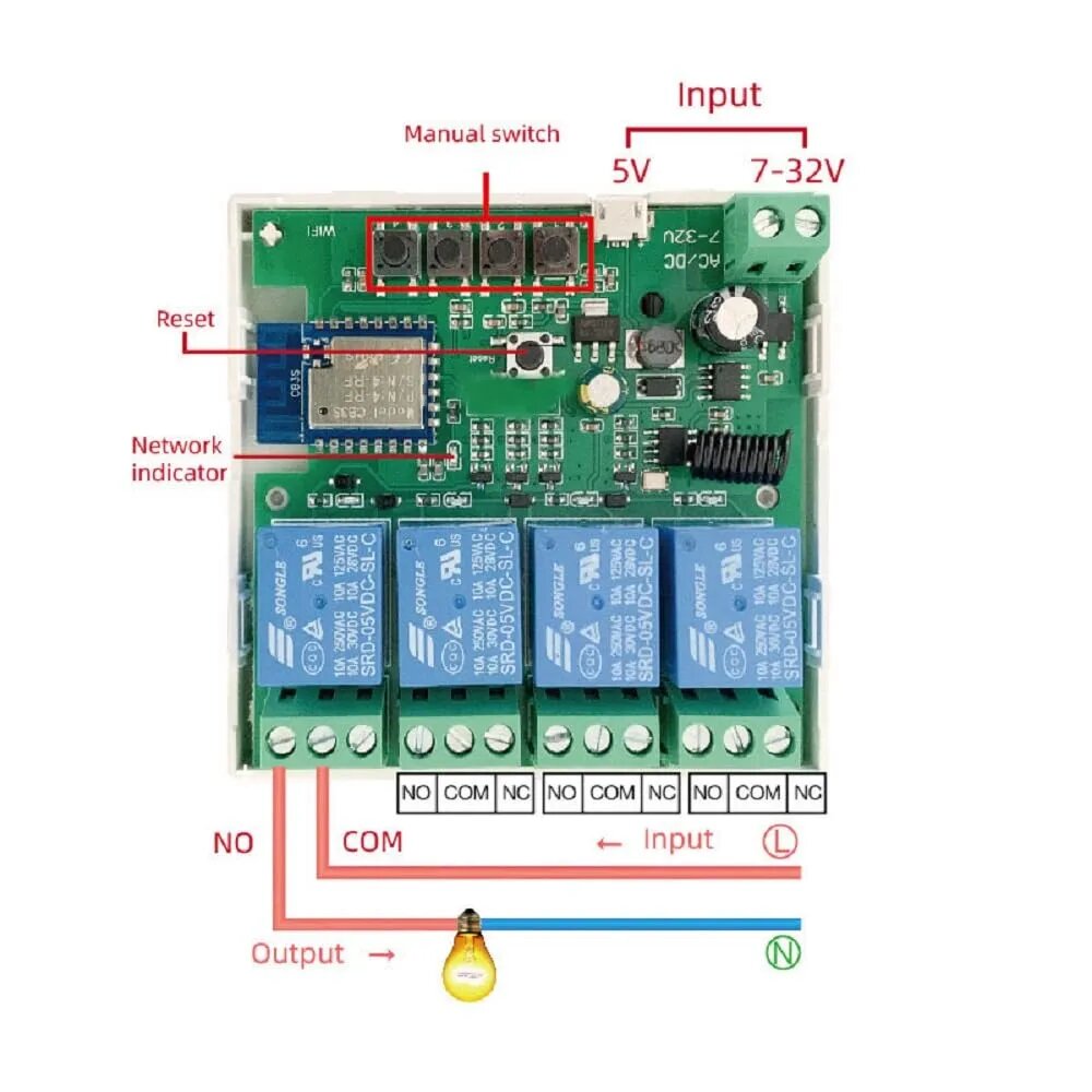 Умное реле KOBWI-FI реле на 4 каналарик Wi-Fi, Bluetooth и RF 433, для умного дома своими руками — фото 1