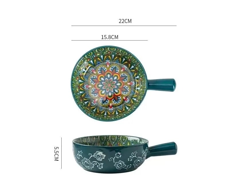 Миска керамическая 650 мл зеленого цвета с ручкой, 1 шт. для супа и каши