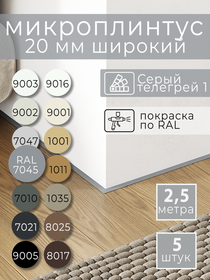 Микроплинтус фесо широкий 20 мм Серый Телегрей 1 RAL 7045 2,5 метра
