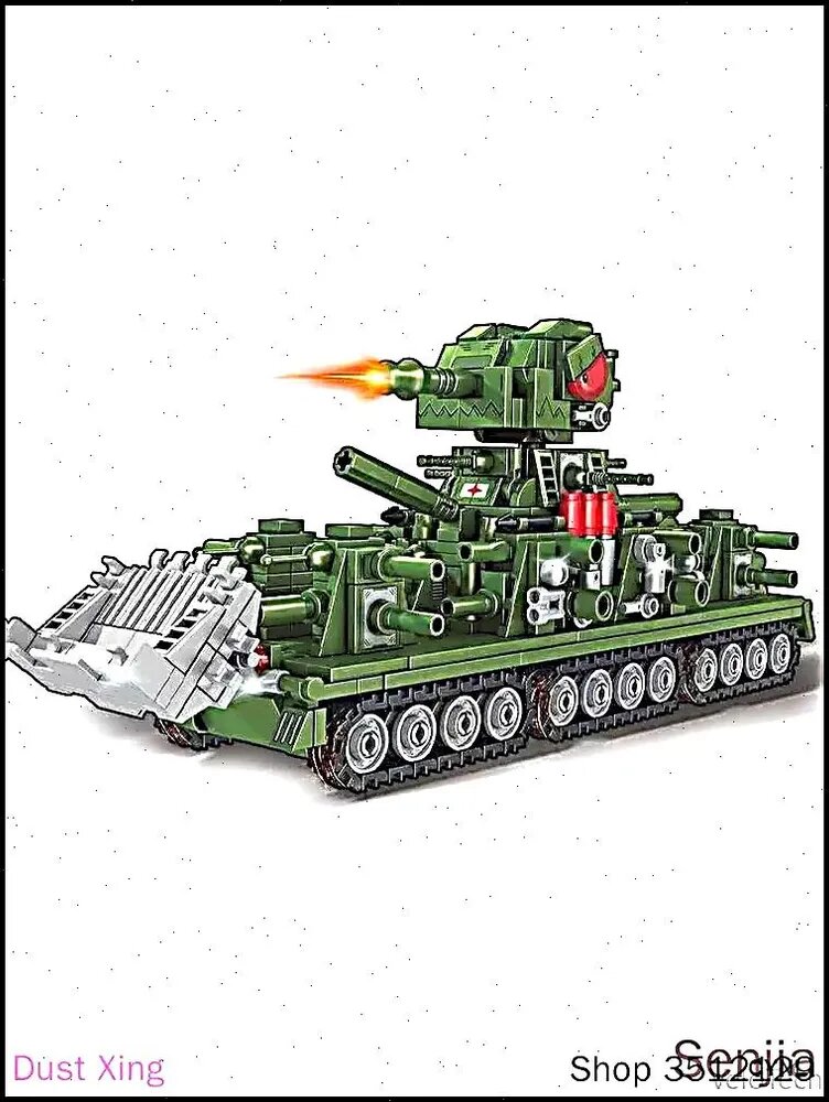 Пластиковый конструктор большой танк КВ44 зеленый 1:100 модель игрушка для детей