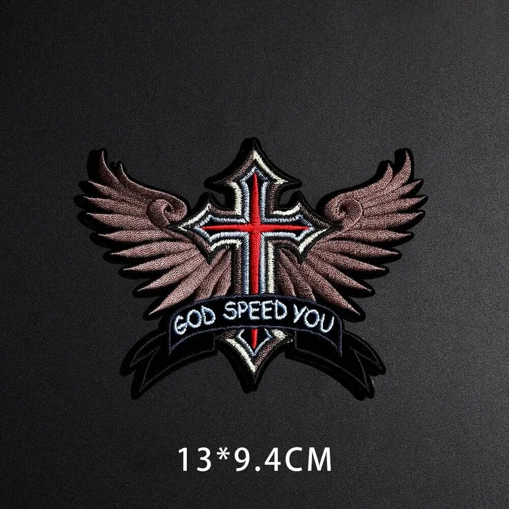 Патч "God Speed You" с крестом и крыльями, 13*9.4 см, QBT0018-42