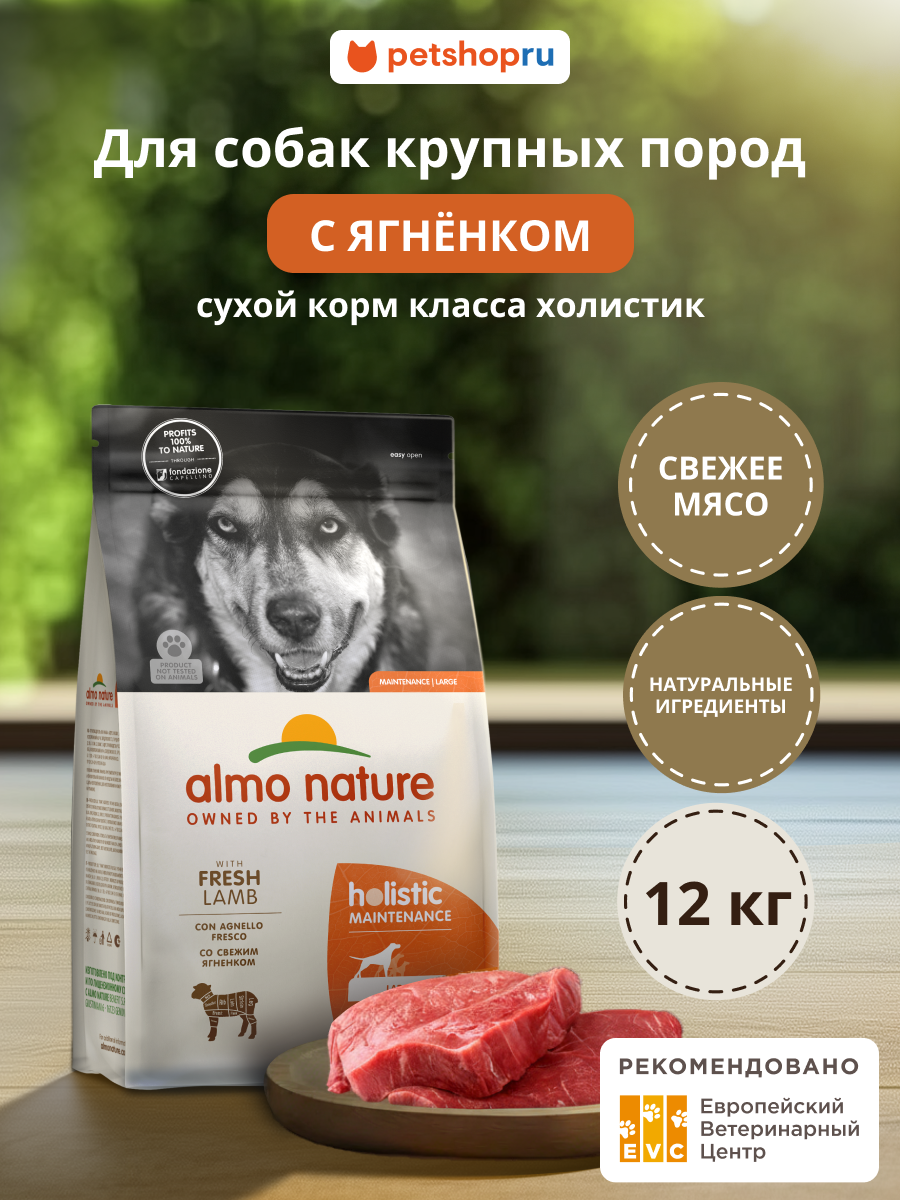 Almo Nature Сухой корм для взрослых собак крупных пород со свежим ягненком поддержка активности, Life Maintenance, Large Breed, Fresh Lamb, 12 кг