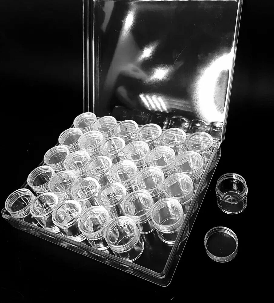 Баночки Набор 30 шт по 10 грамм в коробке/хранение мелочей, бисера, страз, блесток/органайзер